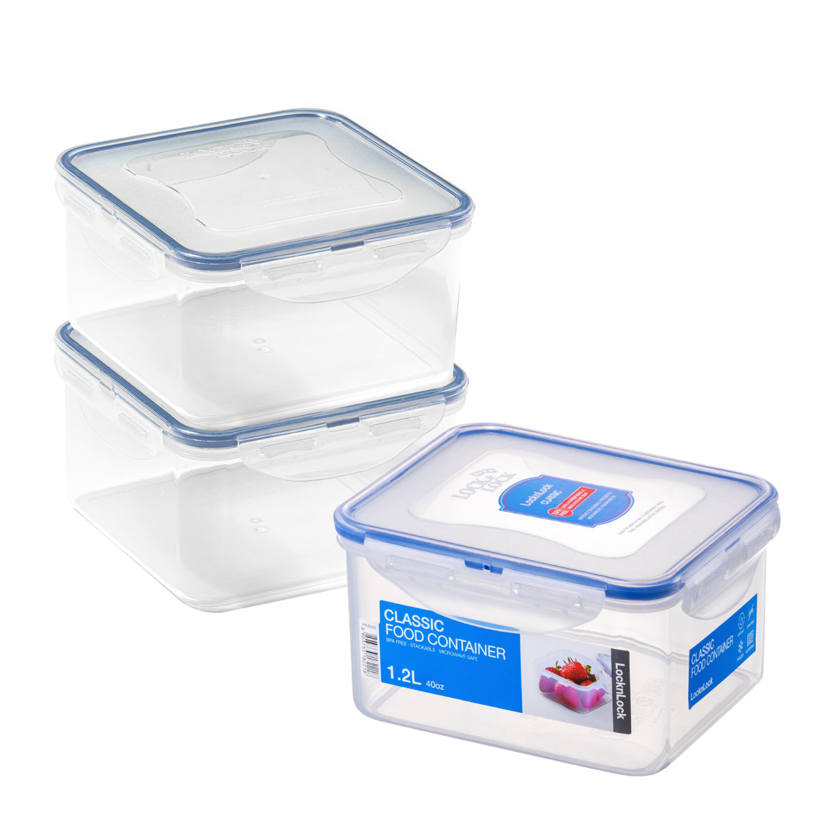 LocknLock Classic Food Container Set 1.2 L Square Storage Boxes - Pack ...